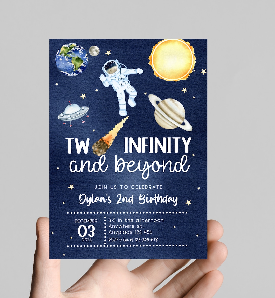 Two Infinity and Beyond! Space Theme Boy 2nd Birthday Invitation ...