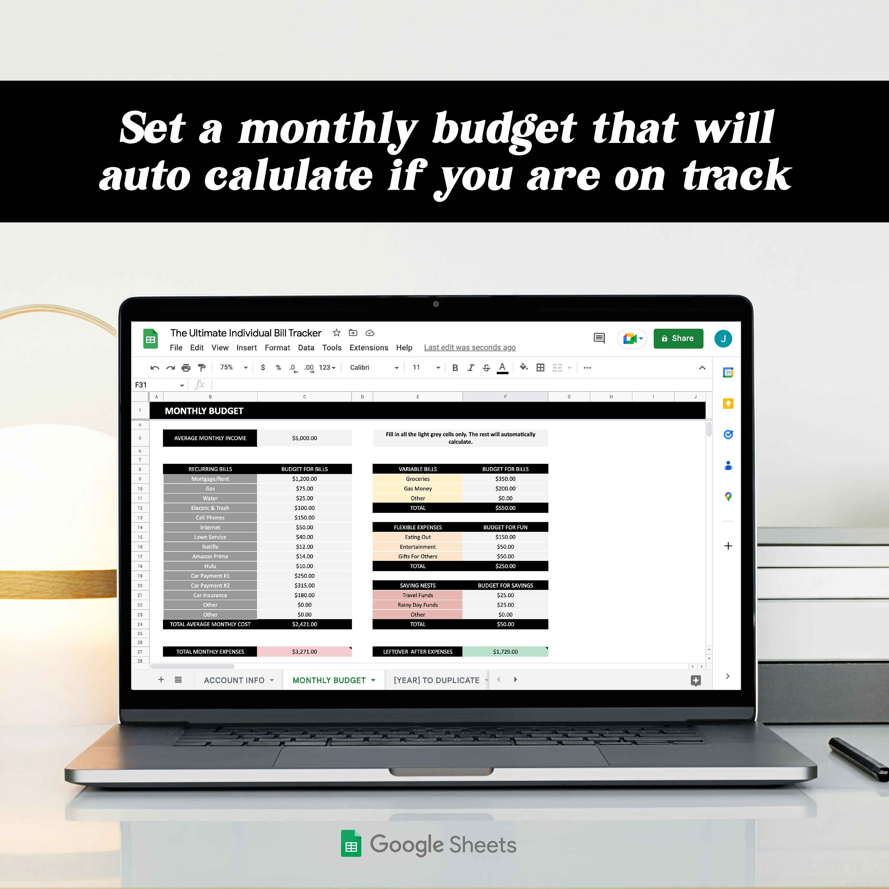 The Ultimate Individual Bill Tracker Budget Spreadsheet, Income Tracker ...