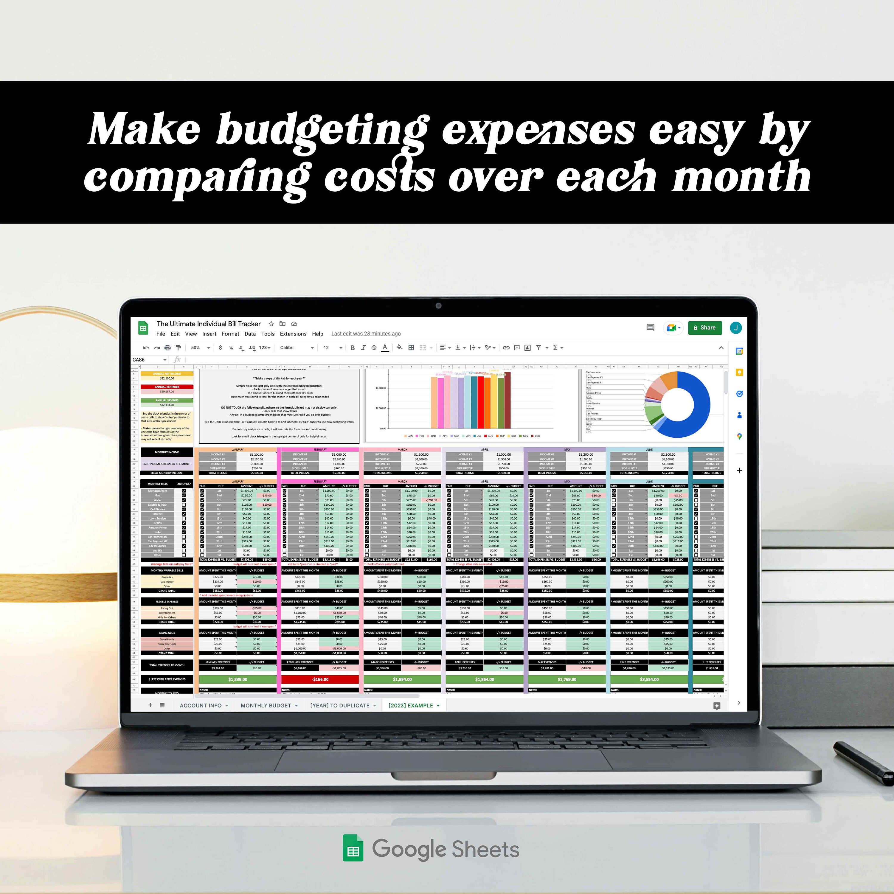 The Ultimate Individual Bill Tracker Budget Spreadsheet, Income Tracker ...