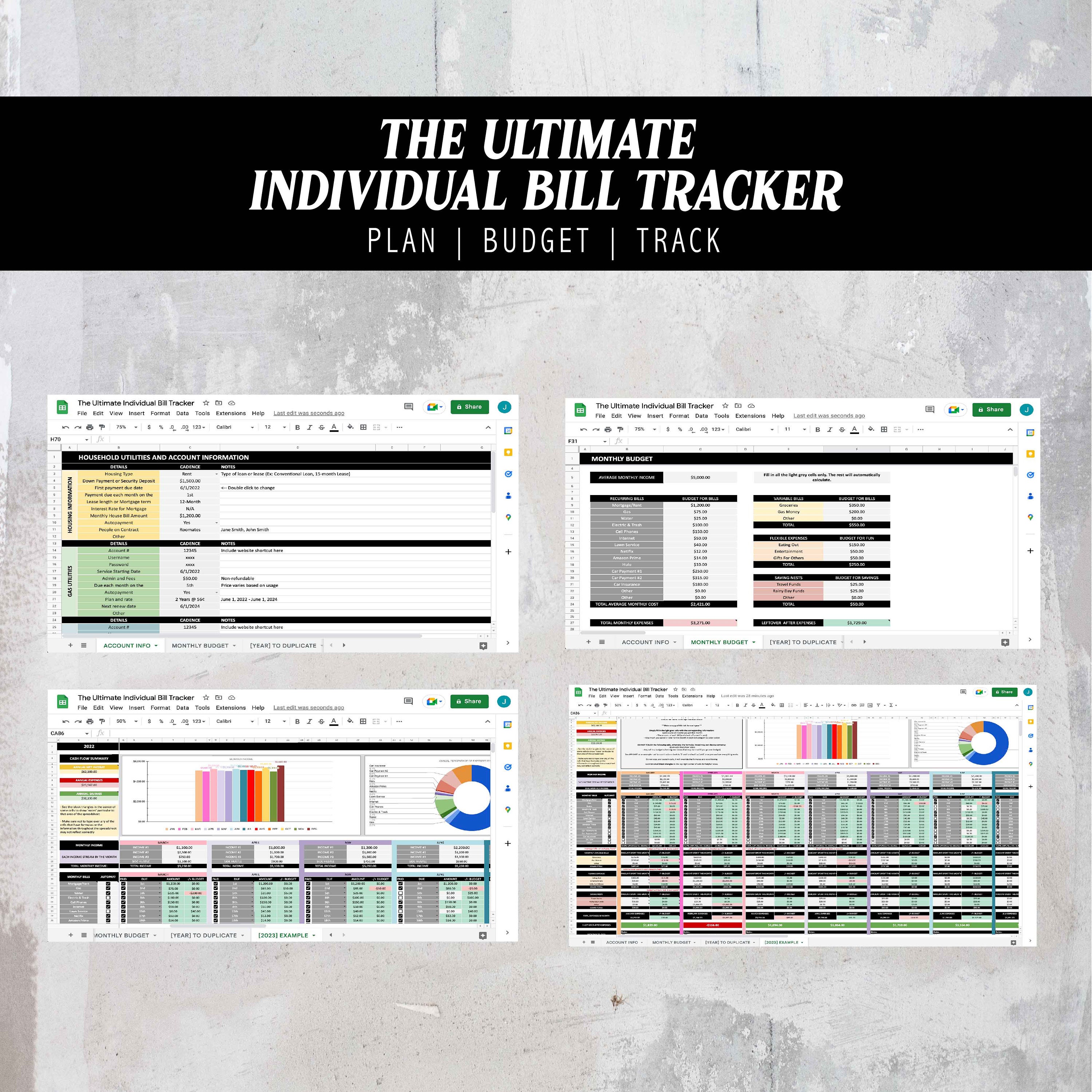 The Ultimate Individual Bill Tracker Budget Spreadsheet, Income Tracker ...