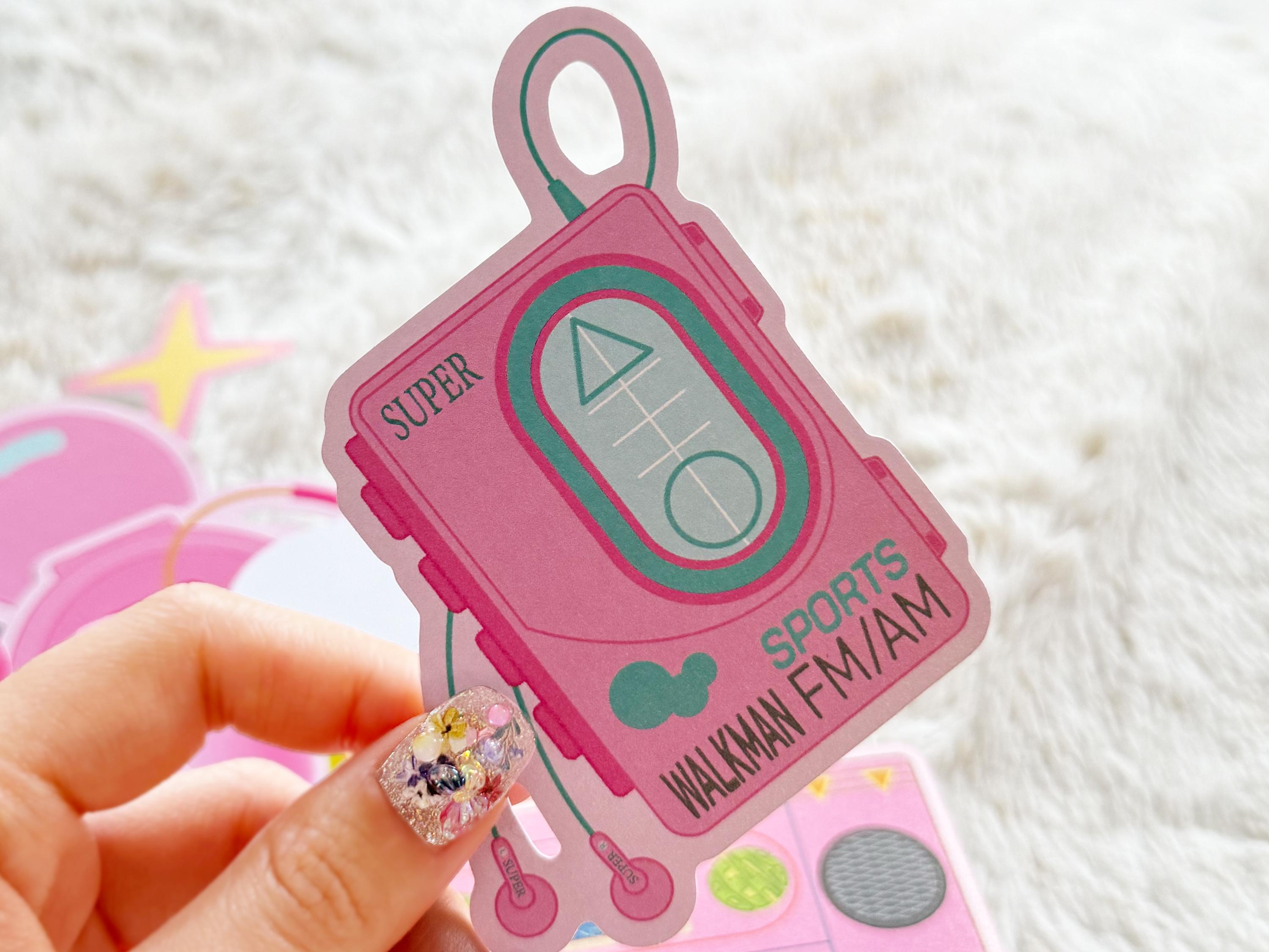 Pink Retro Style Stickers | Walkman | Boombox | CD Player | Stars and ...