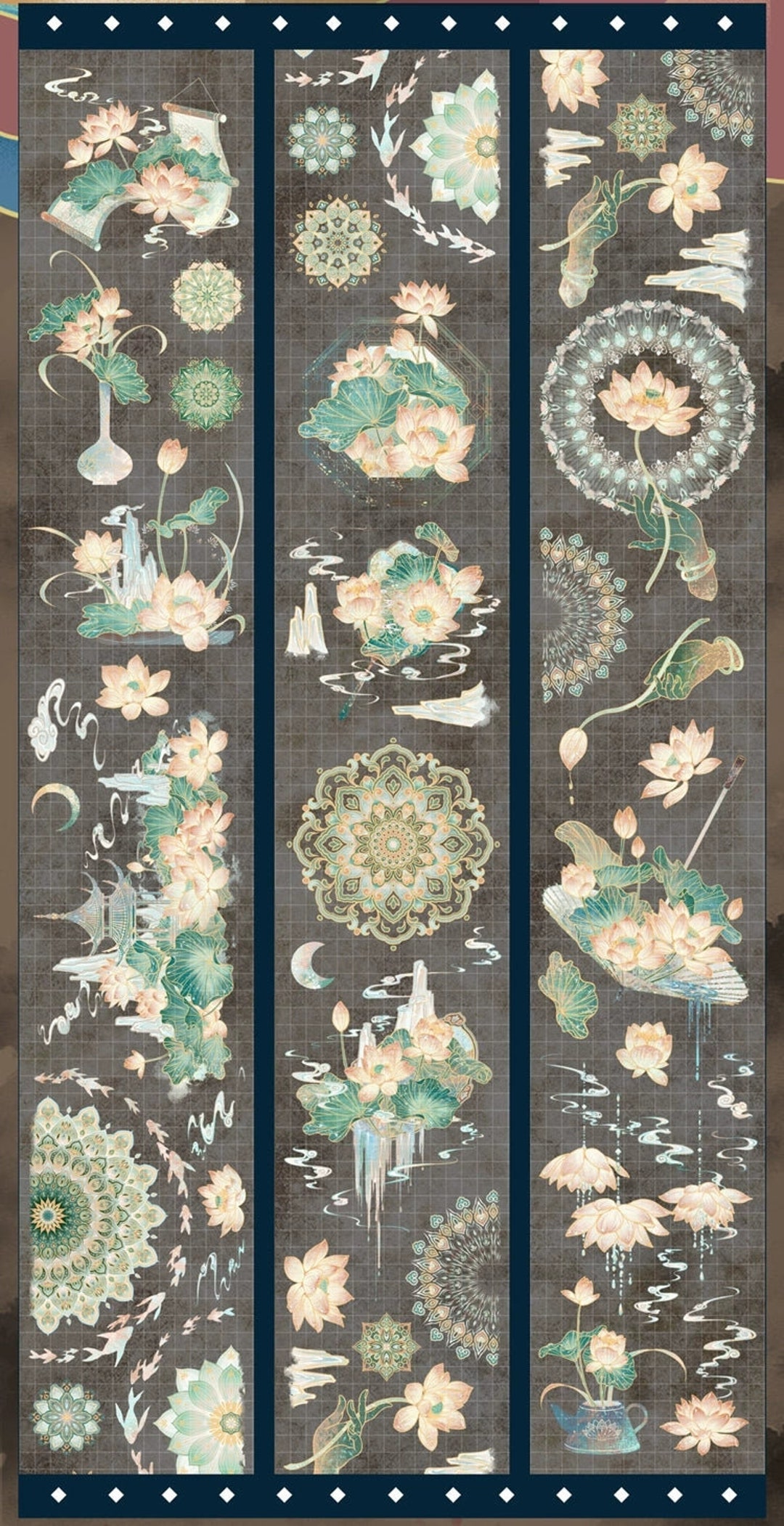 Lotus and Lillies Iridescent Emboss Clear PET Tape / Washi Tape 6x100cm ...