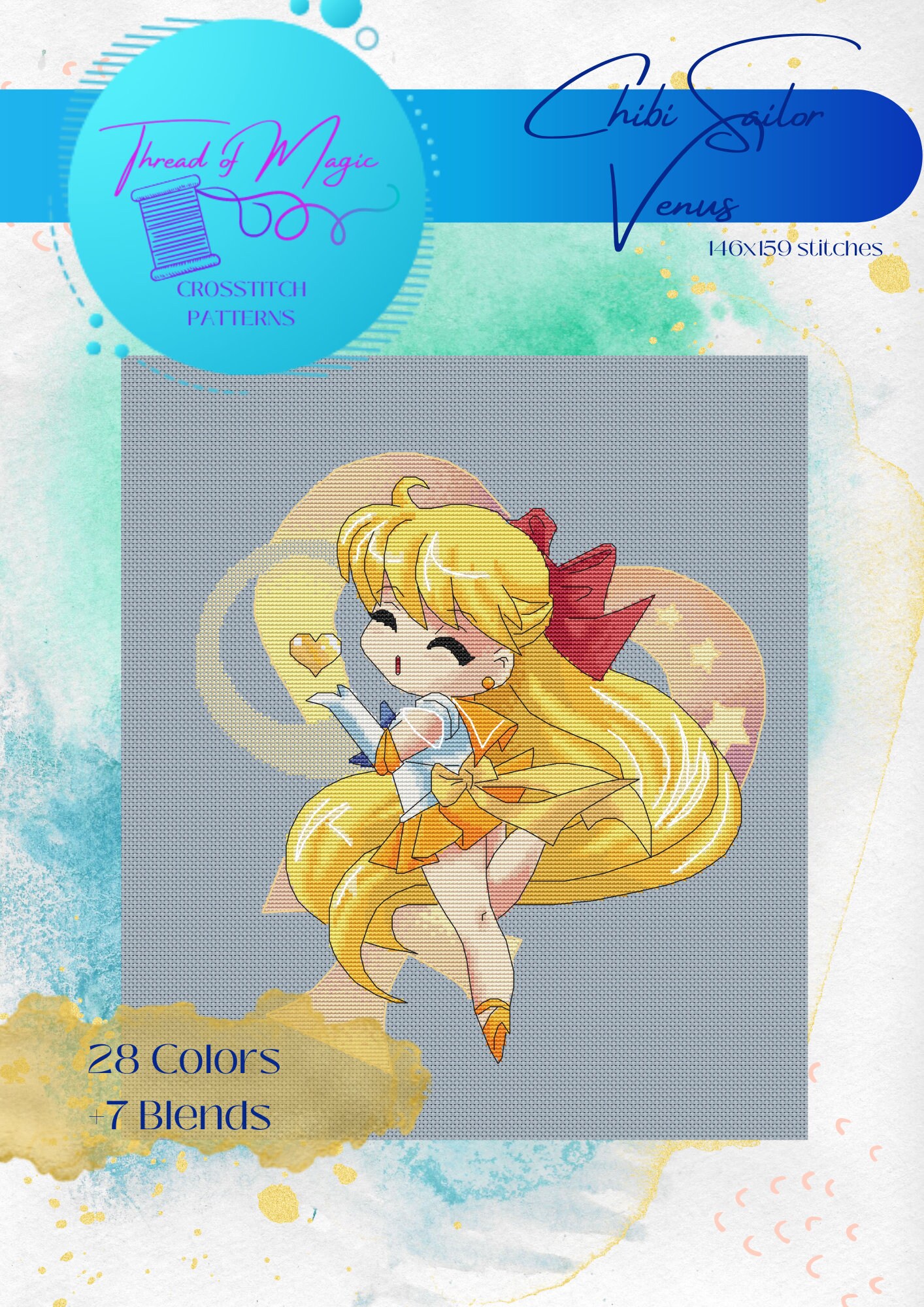 Chibi Sailor Venus Cross Stitch Pattern PDF File DMC Floss Hand ...