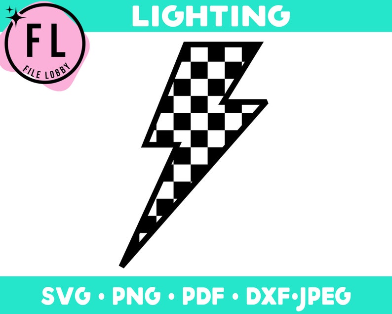 Checkered Lightning Bolt Svg, Race Checkered Lightning Bolt Cut File ...