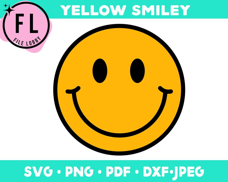 Smiley Face Clip Art Svg Png Dxf PDF, Yellow and Black Smiley Face Cut ...