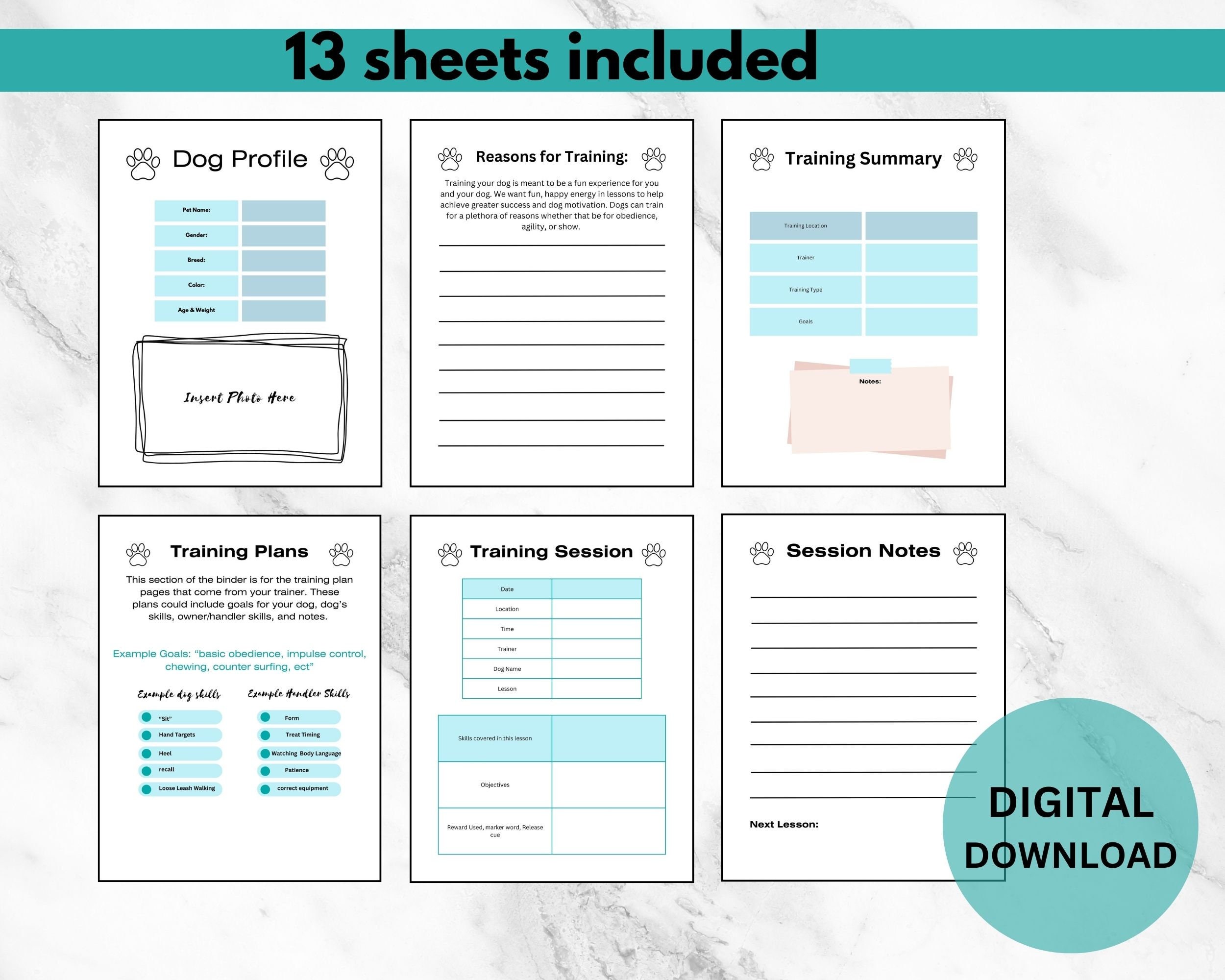 Dog Training Binder Printable, Dog Training Log, Puppy Training Planner ...