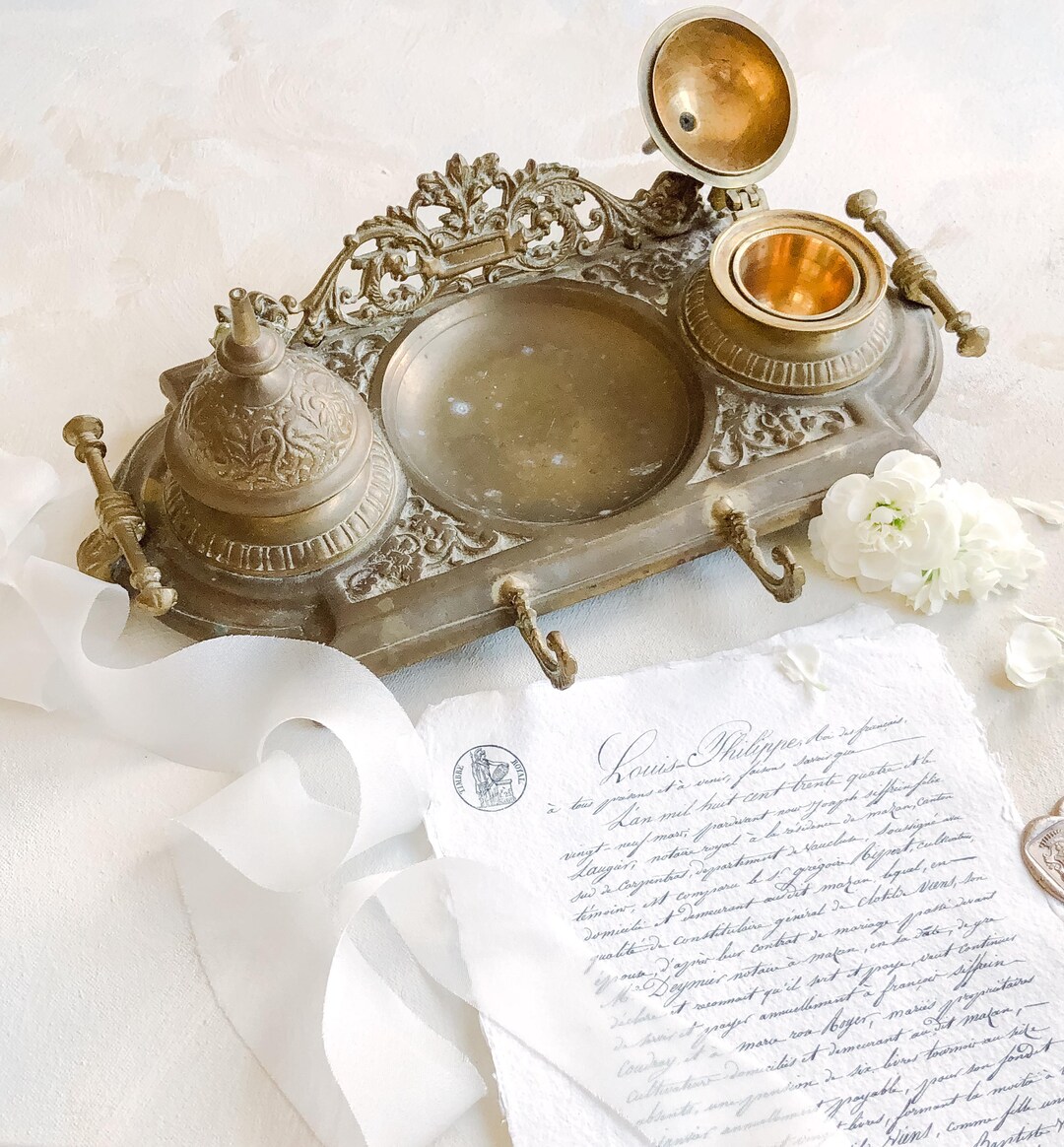 Antique Brass Inkwell Calligraphy Ink Dip Pen Stand Wedding Invitations ...
