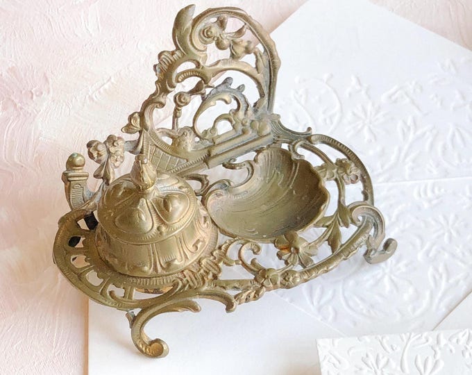 Antique Brass Inkwell ~ Calligraphy Stand for Ink Dip Pen Display ...