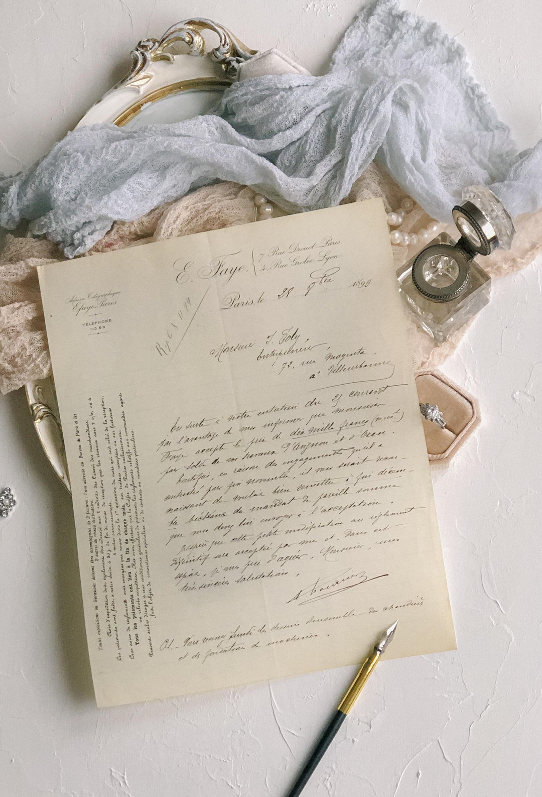 Antique Hand-written Calligraphy Letter in French Dated 1899, Paris ...
