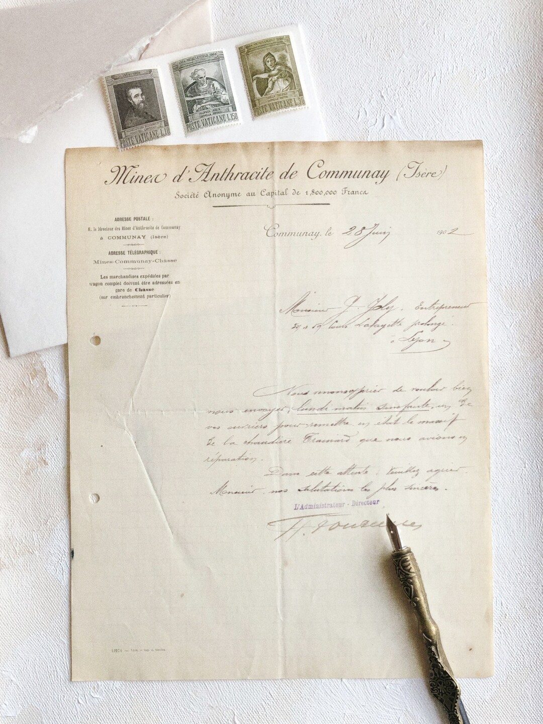 Antique French Calligraphy Letter 1902 France Fine Art Wedding ...