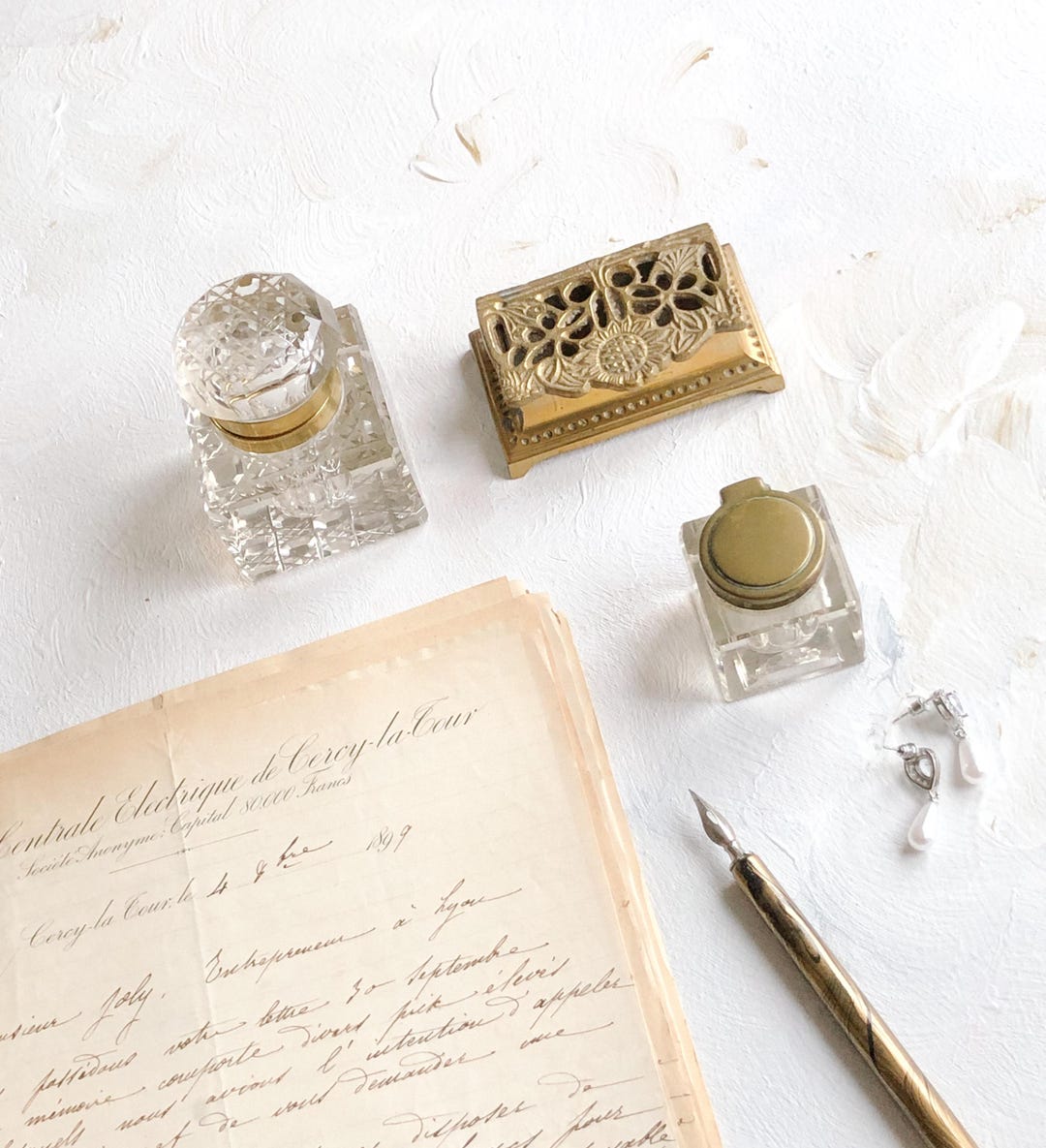 Victorian Inkwell, Brass Box, Calligraphy Dip Pen ~ Fine Art Wedding ...