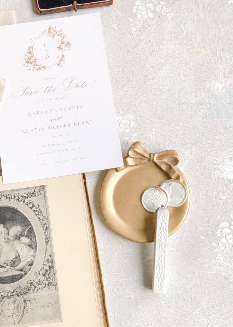 Save the Date Round WAX SEALING STAMP ~ Elegant Handwritten Calligraphy ...