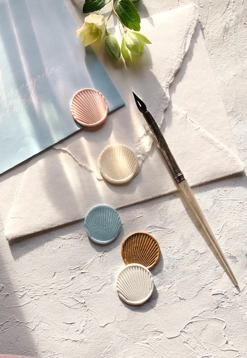 Seashell WAX SEALS Blue Pink White Gold ~ Ocean Wedding Invitations ...