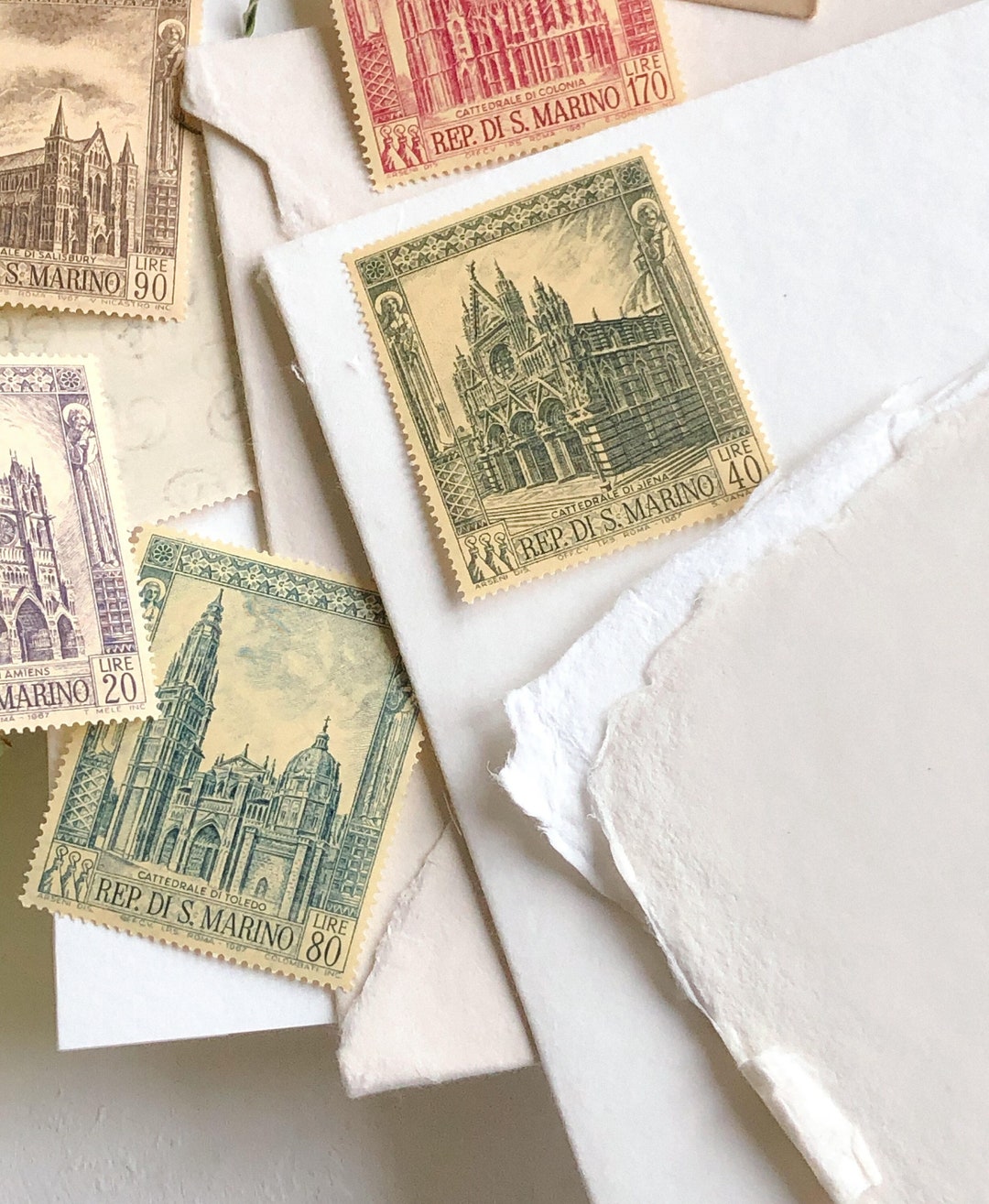 Monochromatic Stamp Set X5 Stamps Antique Vintage Style Italy S.marino ...