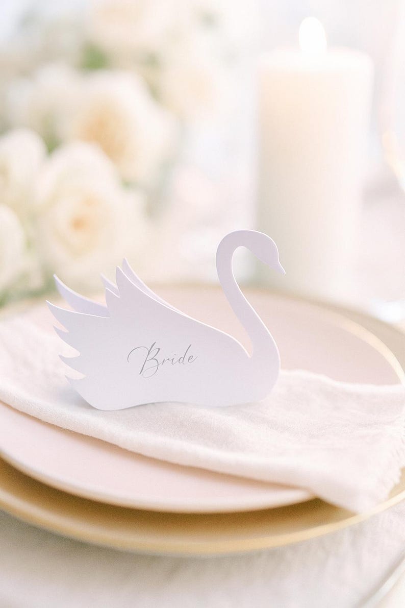 Wedding Place Cards WHITE SWAN Free-standing Personalised Placements ...