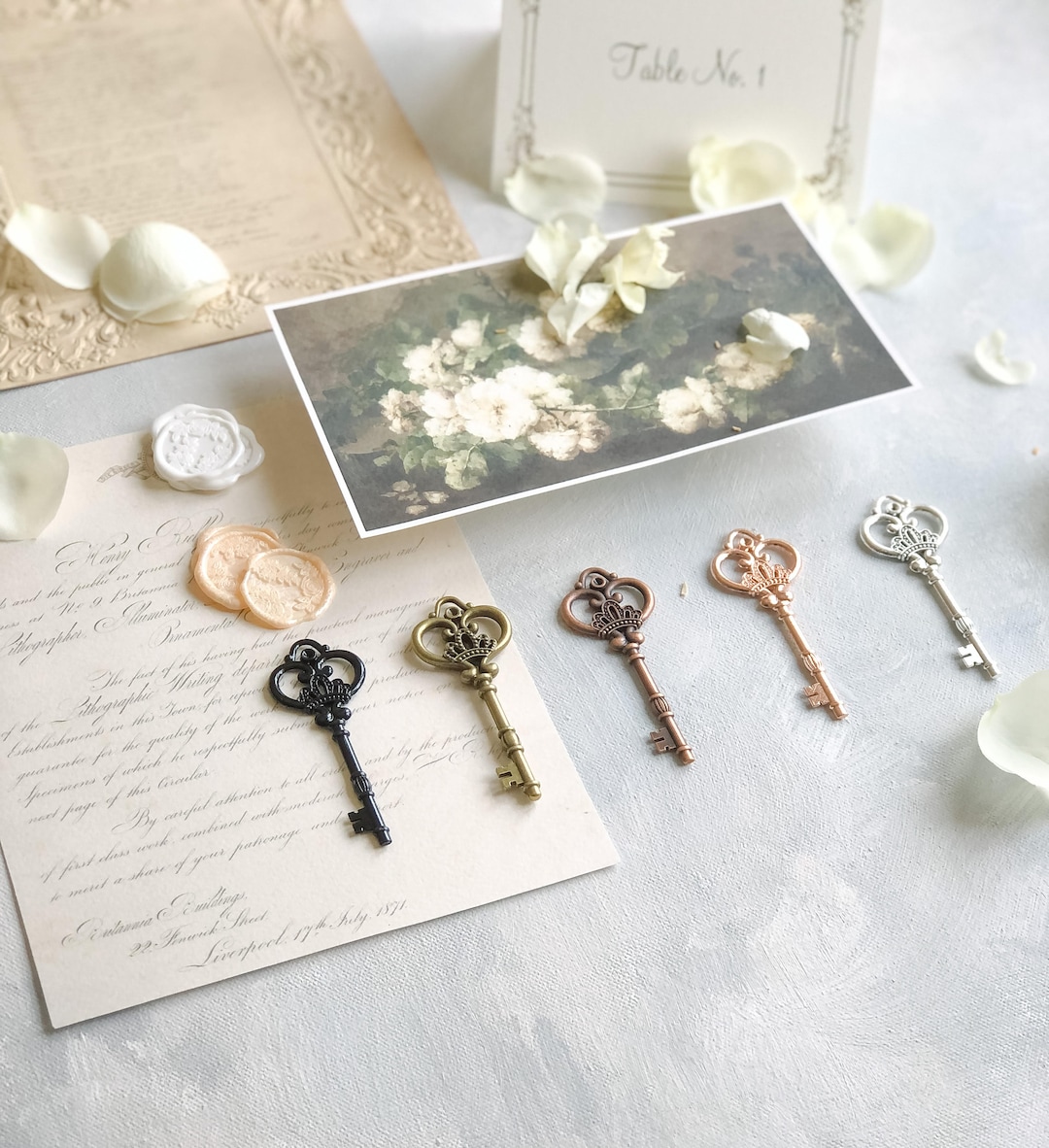 Baroque Style Metal Key ~ Fine Art Wedding Photography Flatlay Styling ...