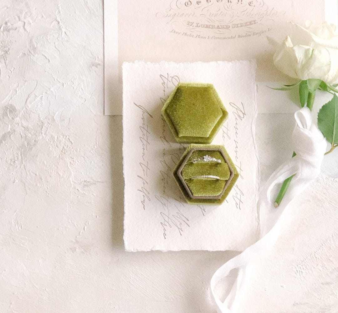 Wedding Ring Box Forest Green Wedding Photography Flat Lay Props Double ...