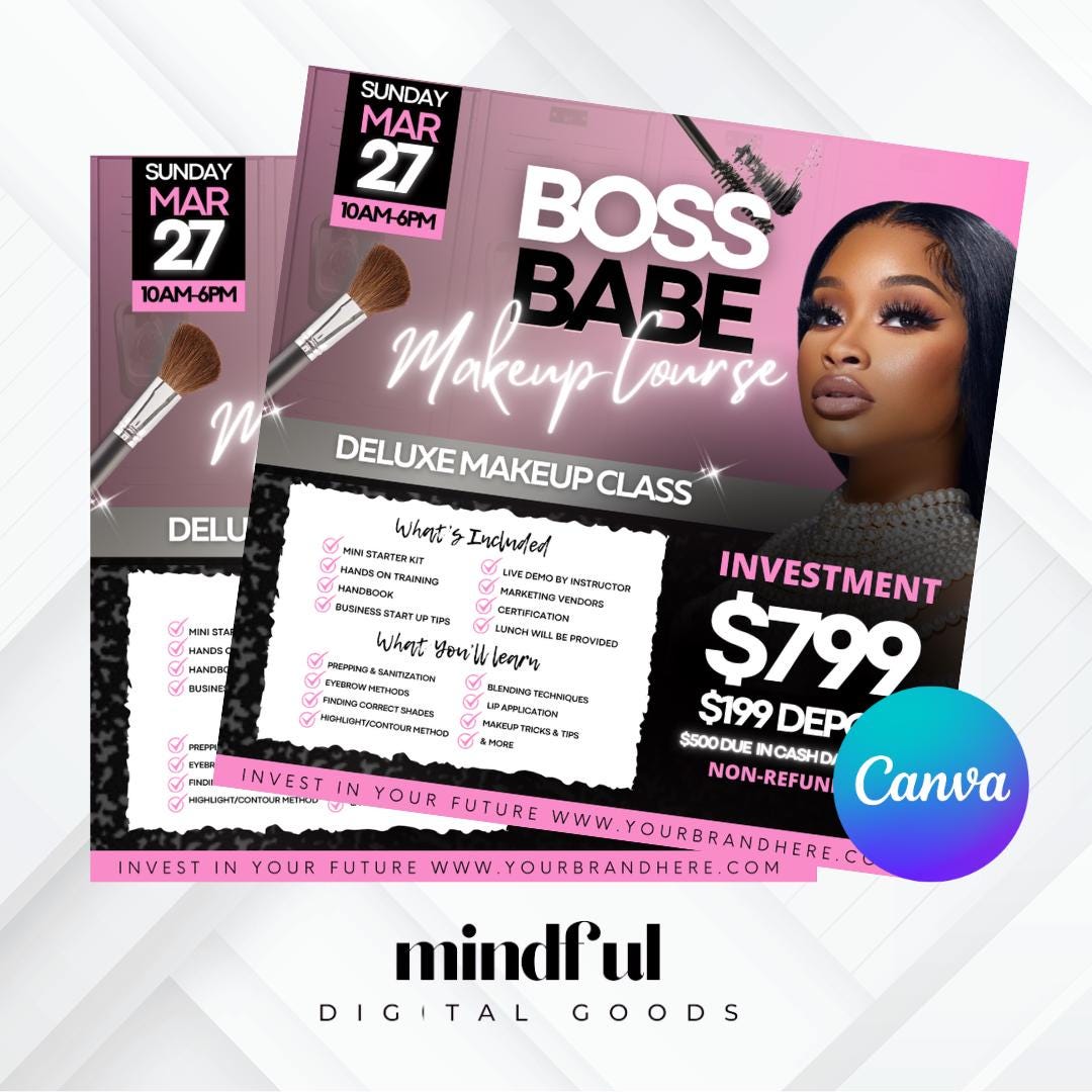 Makeup Class, Makeup Flyer, Canva Template, Makeup Class Flyer, Makeup ...