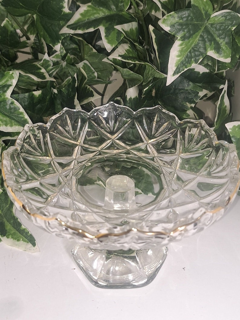 Mikasa Crystal Compote: Hampshire Gold Scalloped Vintage Pedestal Dish ...