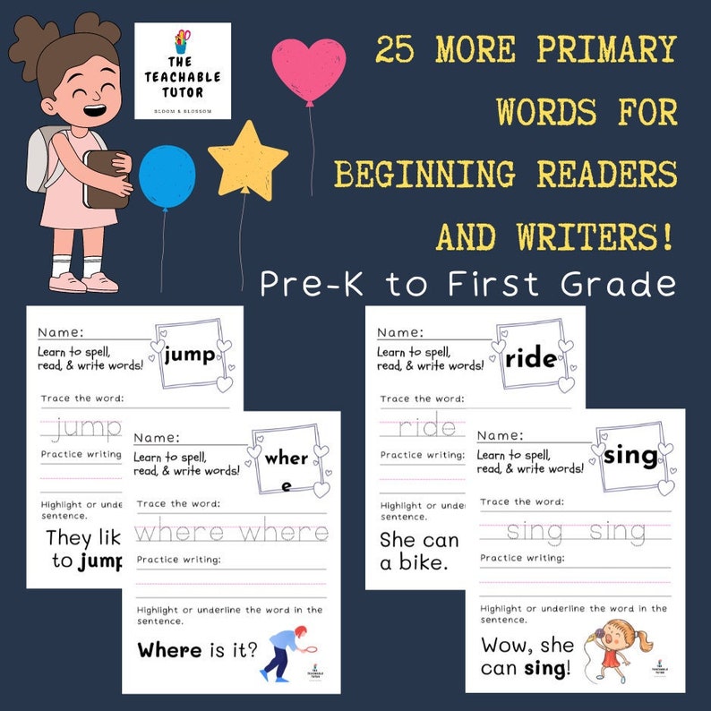 25 More Primary Words for Beginning Readers and Writers - Etsy