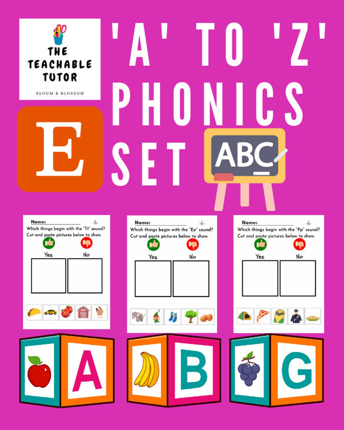 Letters 'A' to z' Phonics Worksheet Set - Etsy