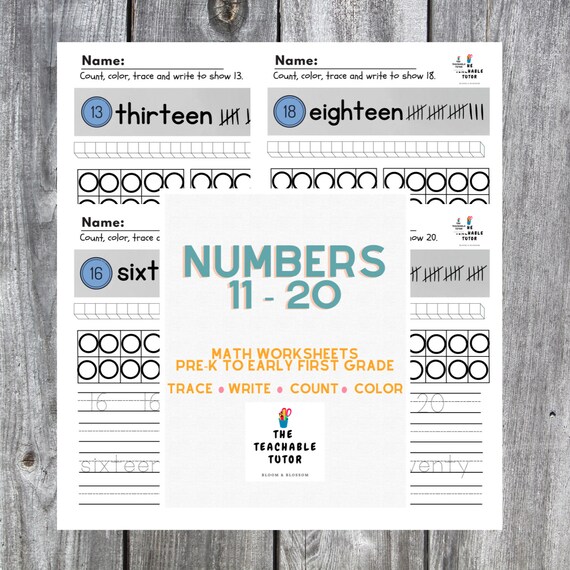 Numbers 11 20: Primary Math Worksheets - Etsy