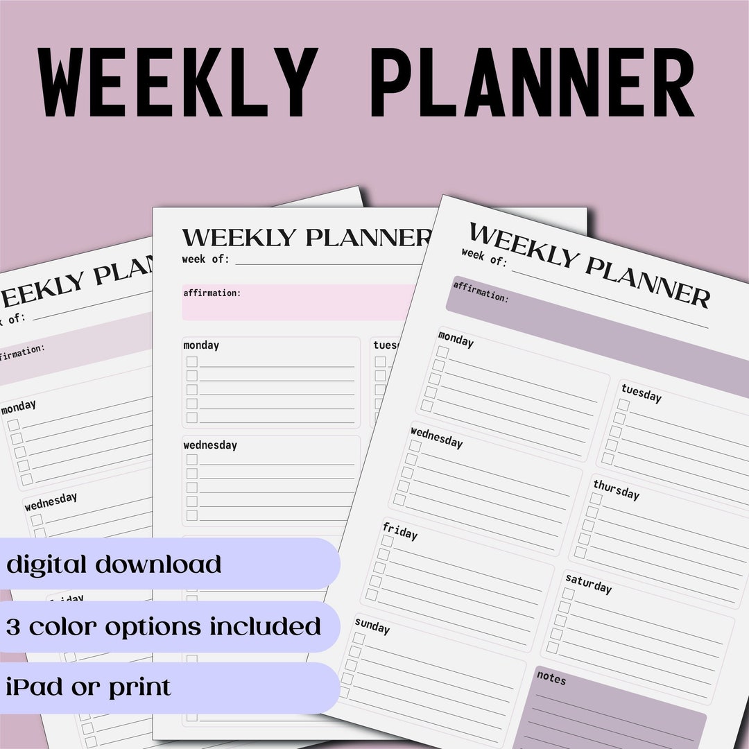 Simple Weekly Planner - Etsy