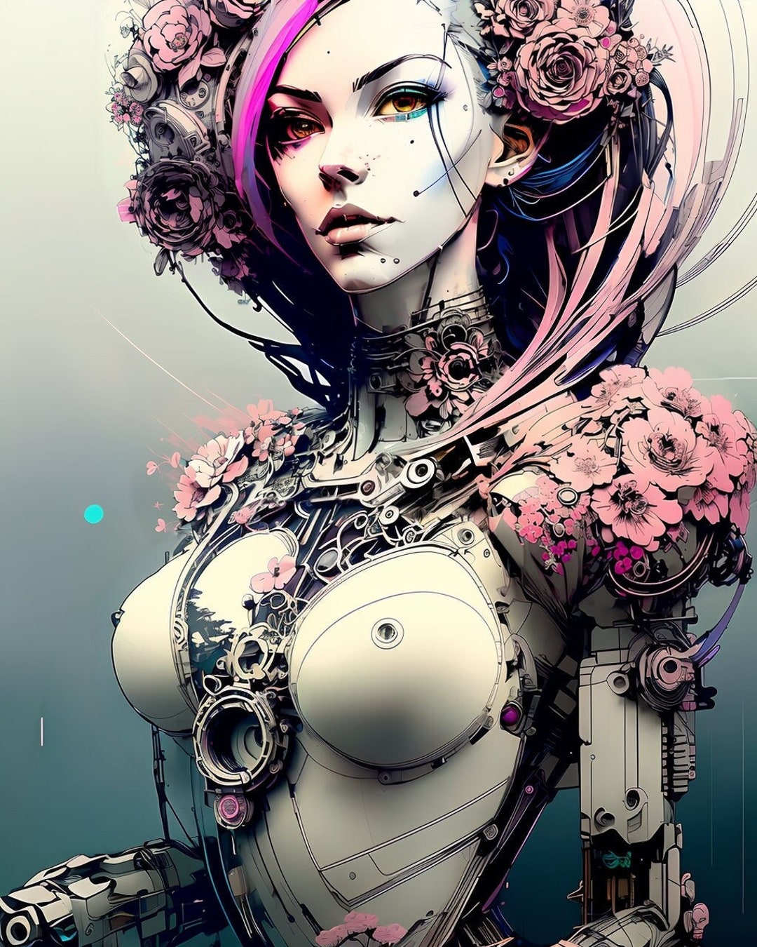 Digital Artwork Beautiful Pretty Female Woman Robot Etsy