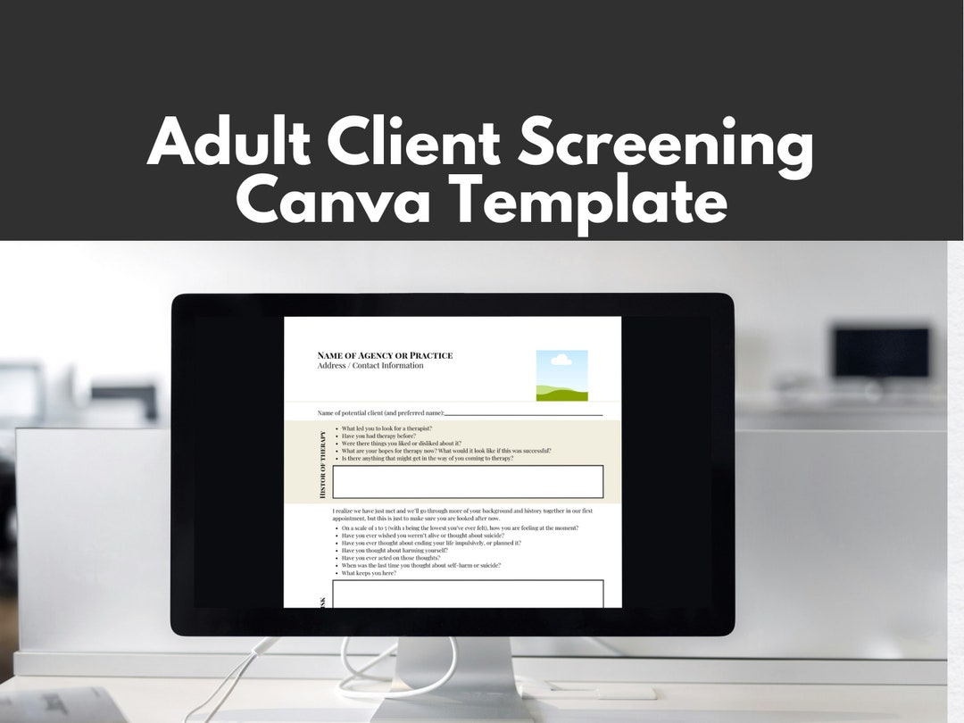 Adult Client Screening Canva Template, Client Assessment Worksheet ...