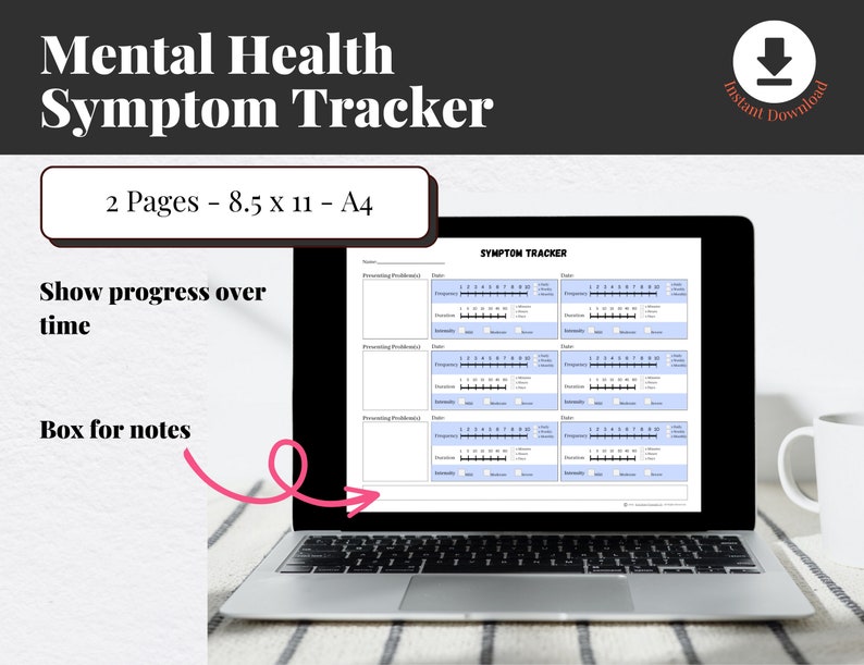 Mental Health Symptom Tracker Therapy Worksheet | Mental Health Digital ...