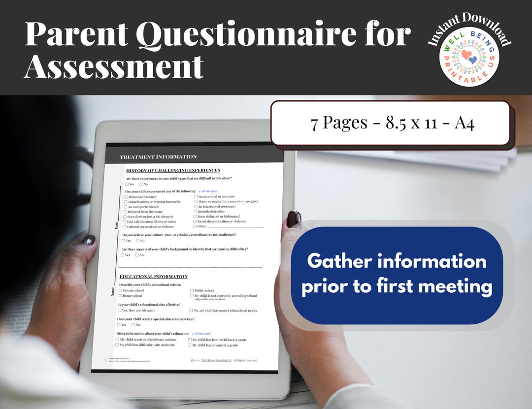 Child Therapy Client Assessment Form Questionnaire Mental Health ...