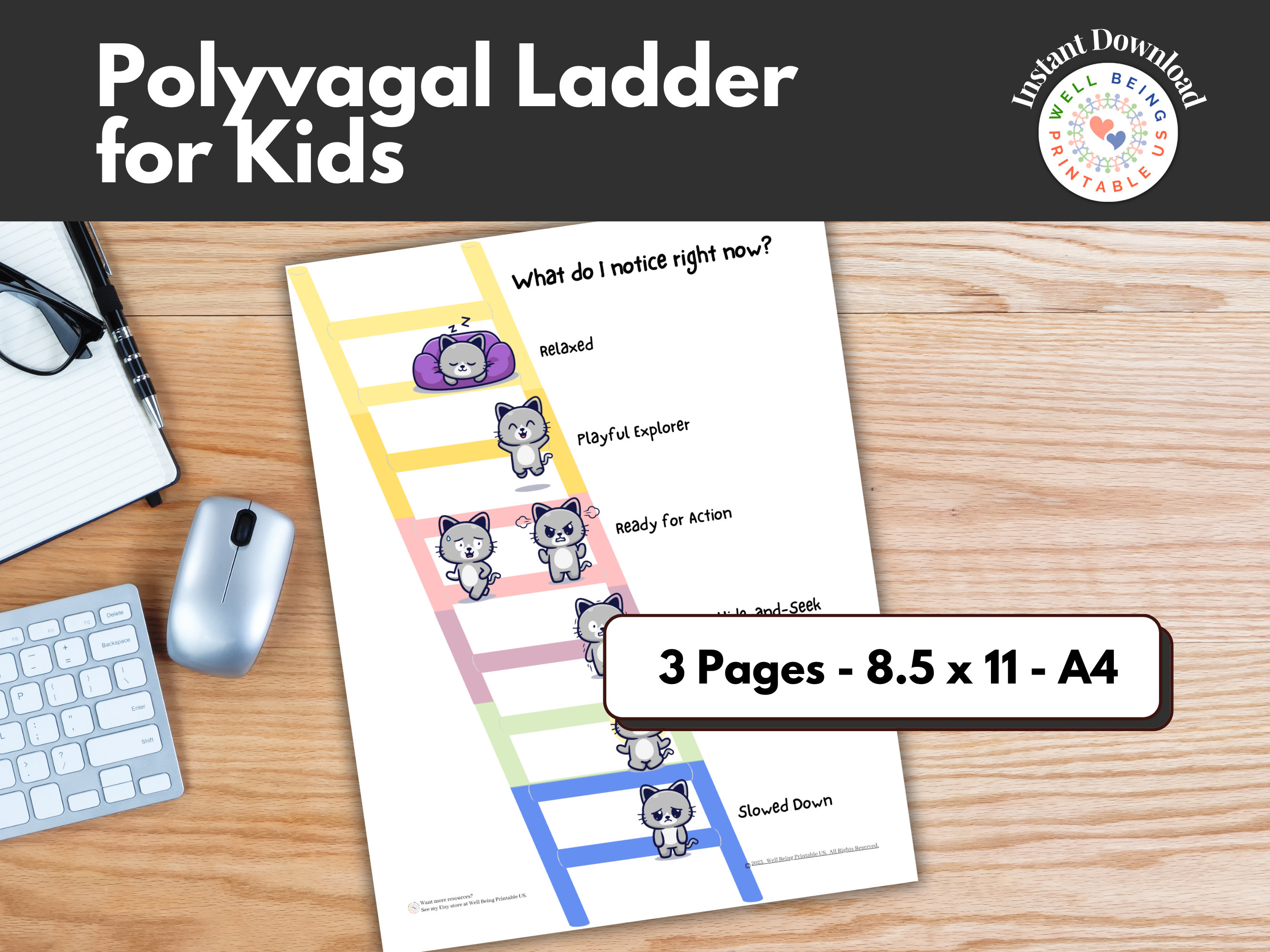 Polyvagal Ladder Worksheets for Children and Teens Mental Health ...