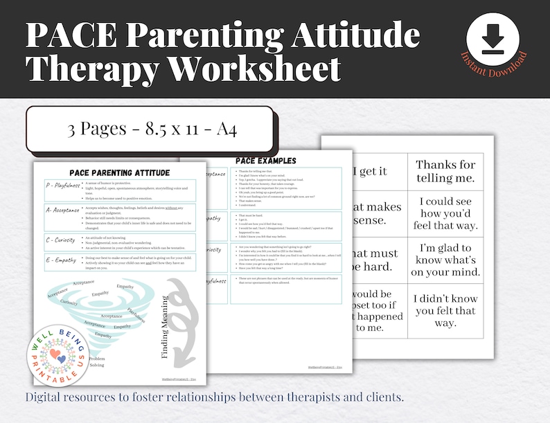 PACE Parenting Attitude Worksheet Mental Health Digital Downloads ...
