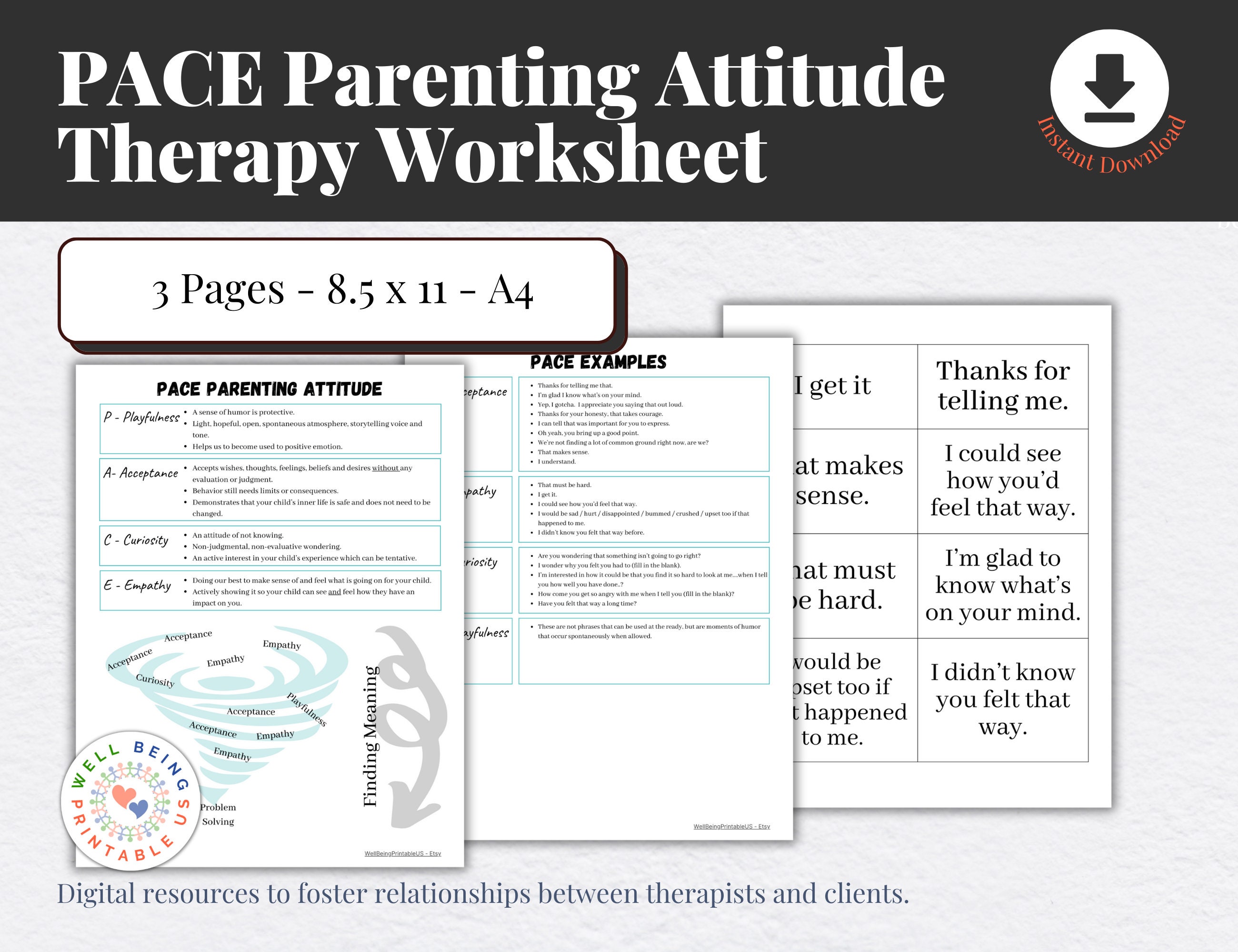 PACE Parenting Attitude Worksheet Mental Health Digital Downloads ...