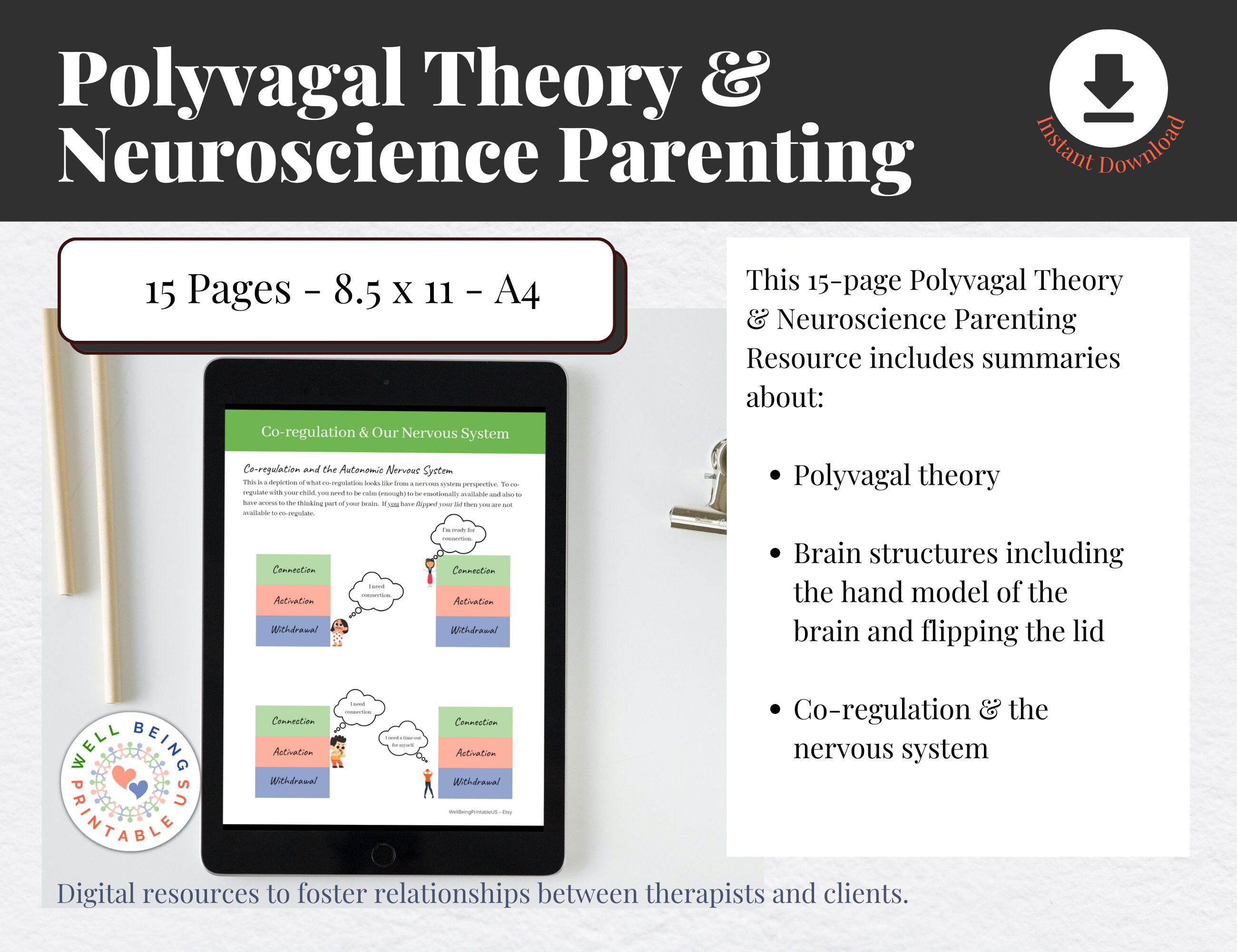 Polyvagal Theory and Neuroscience Parent Therapy Worksheet Mental Health Digital Downloads ...