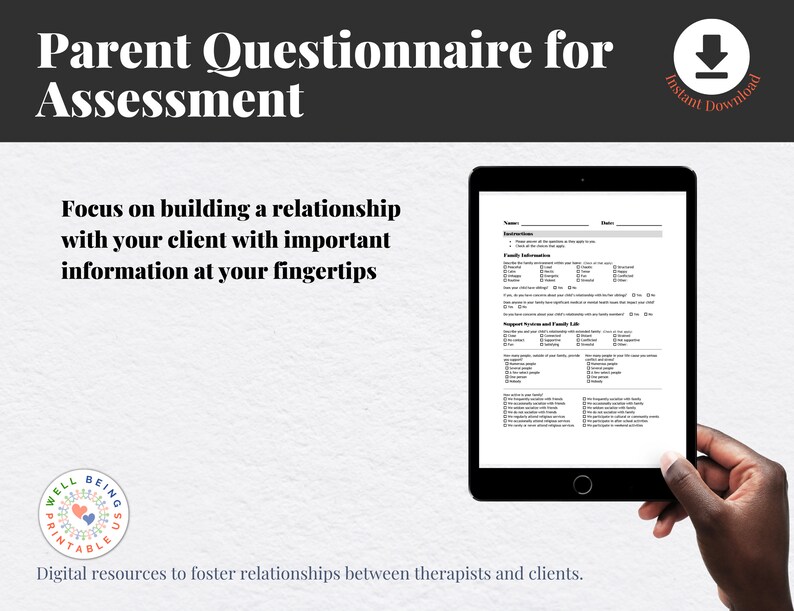Child Therapy Client Assessment Form Questionnaire Mental - Etsy