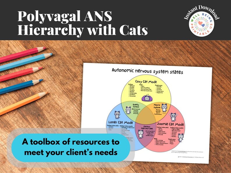 Polyvagal ANS Body States With Cats Worksheets | Mental Health Digital ...