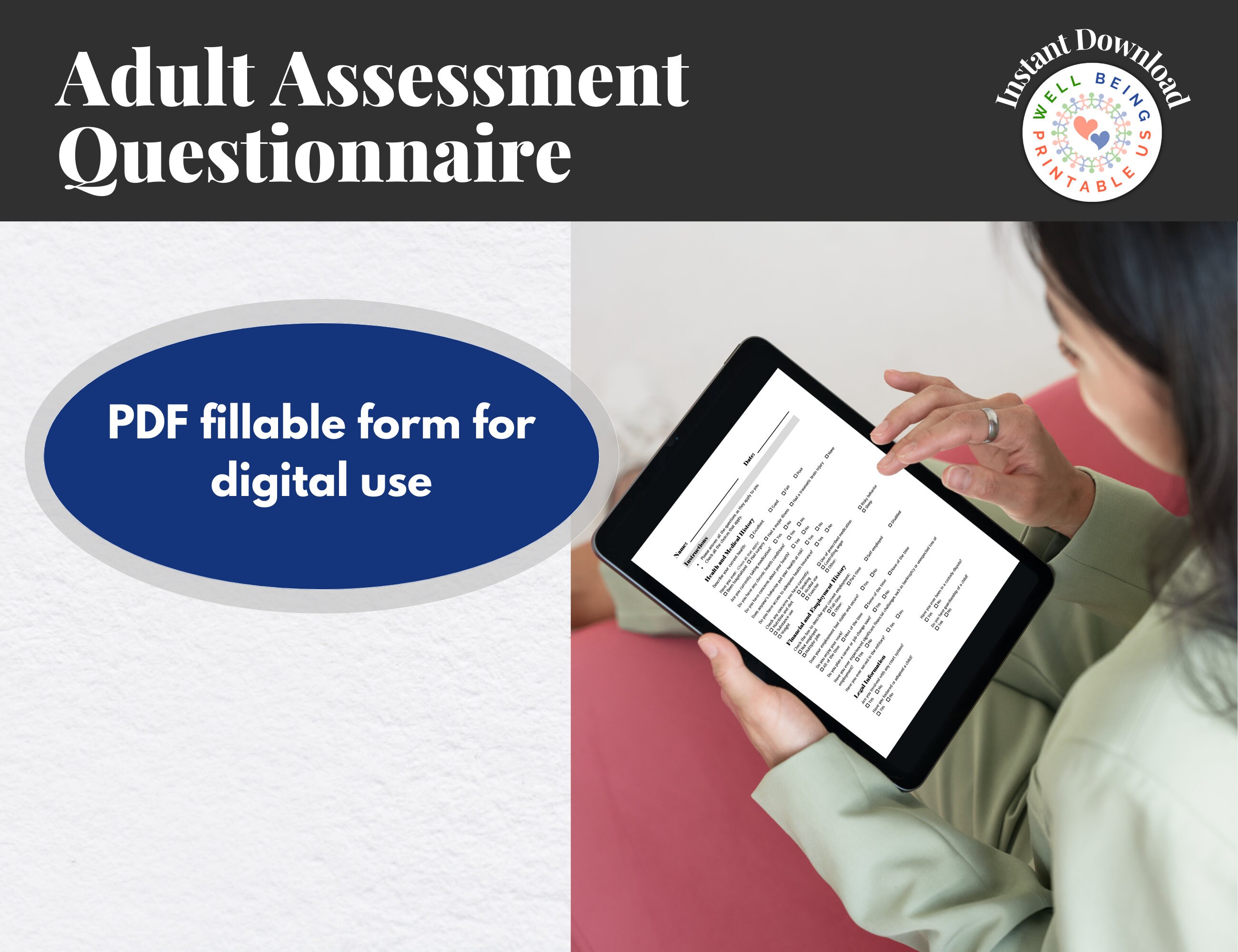 Client Assessment Form, Screening Questionnaire Worksheet | Mental ...