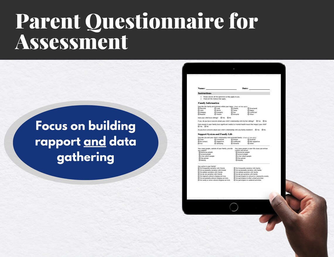 Child Therapy Client Assessment Form Questionnaire Mental Health ...