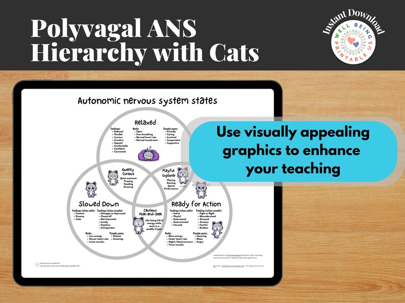 Polyvagal ANS Body States With Cats Worksheets | Mental Health Digital ...