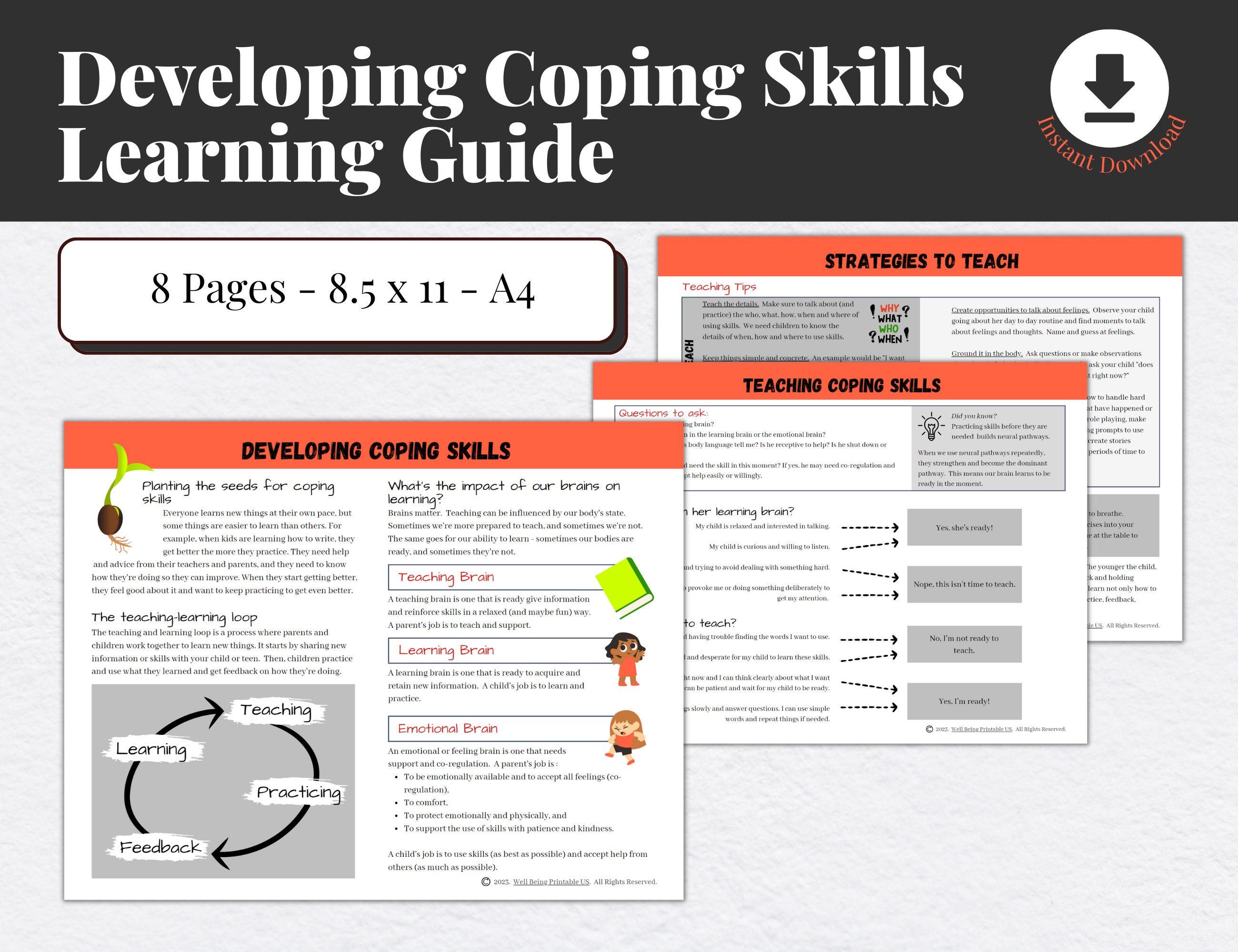 Kids Coping Strategies CBT Worksheet for Parents Mental Health Digital ...