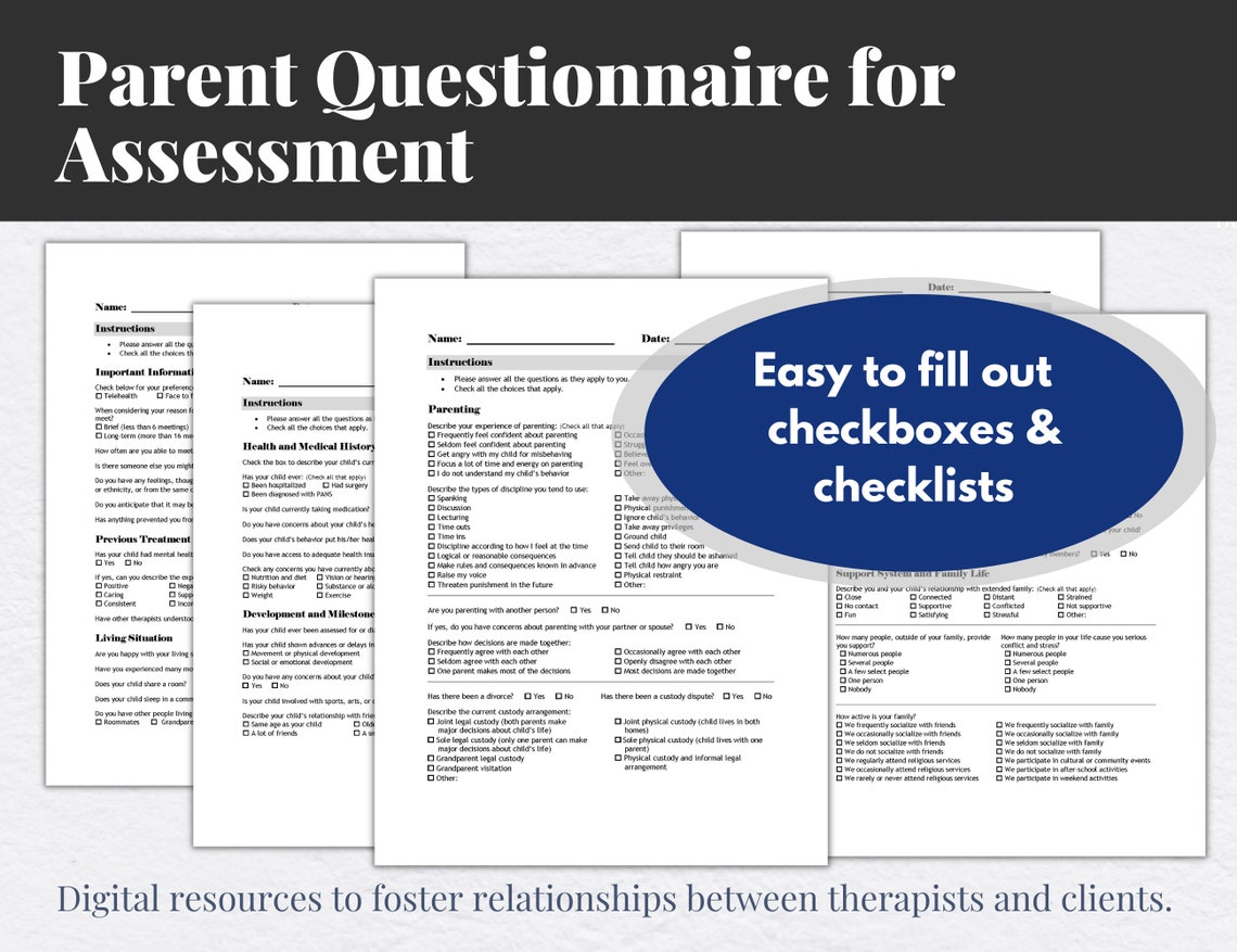 Child Therapy Client Assessment Form Questionnaire Mental Health ...