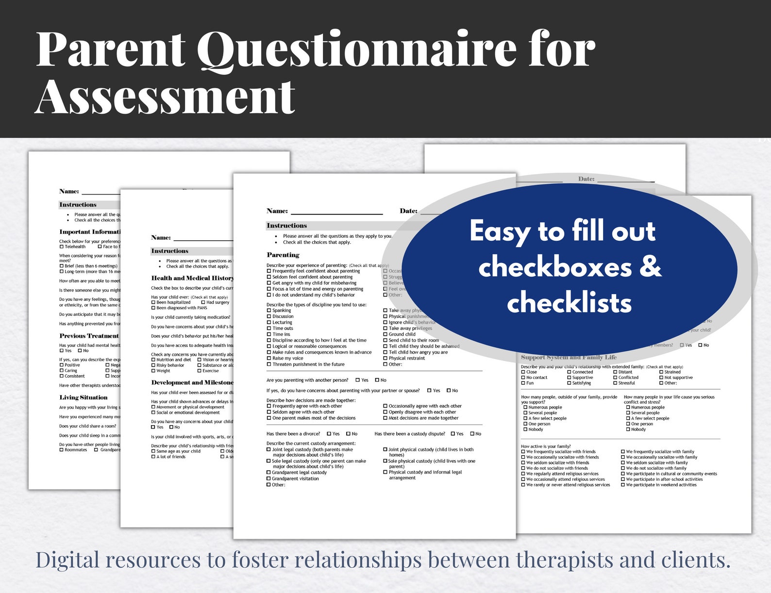 Child Therapy Client Assessment Form Questionnaire Mental Health ...