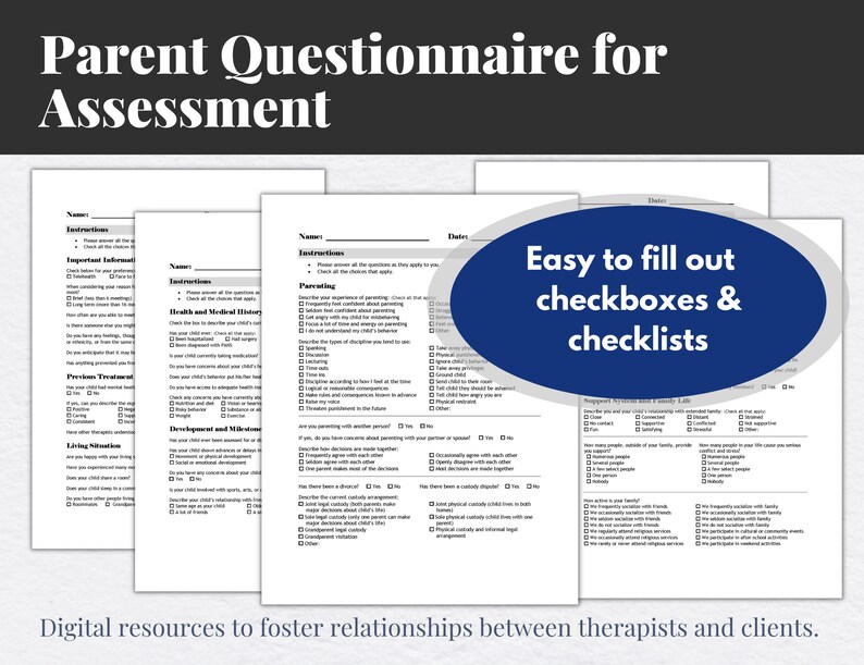 Child Therapy Client Assessment Form Questionnaire Mental Health ...