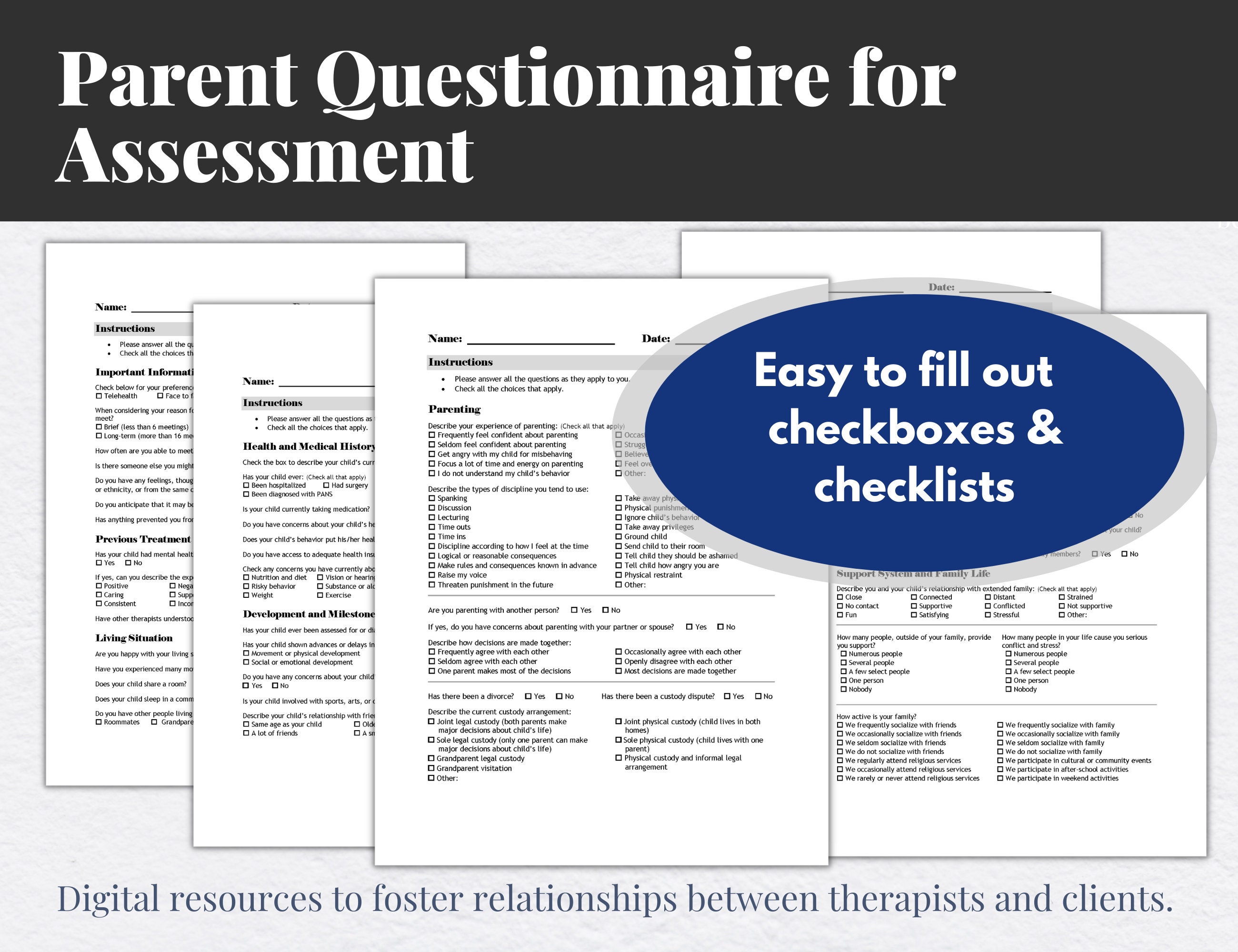 Child Therapy Client Assessment Form Questionnaire Mental Health ...