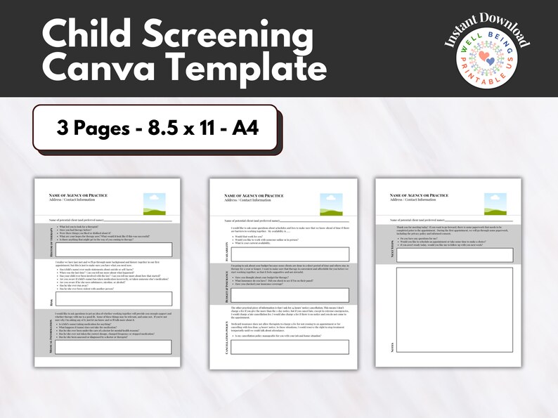 Child Client Screening Canva Template, Client Assessment Worksheet ...