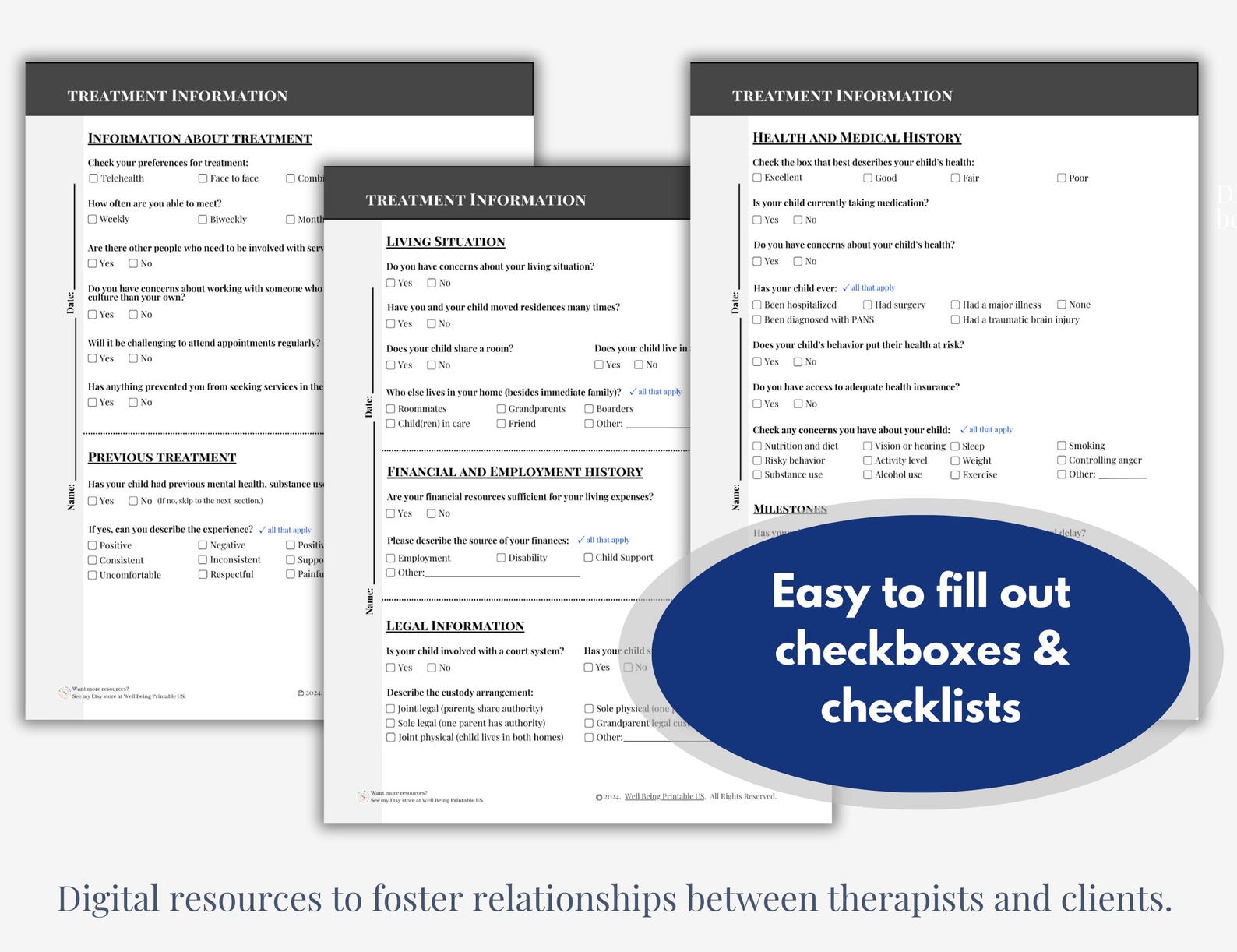 Child Therapy Client Assessment Form Questionnaire Mental Health ...