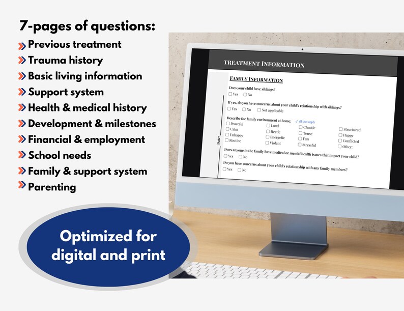 Child Therapy Client Assessment Form Questionnaire Mental Health ...