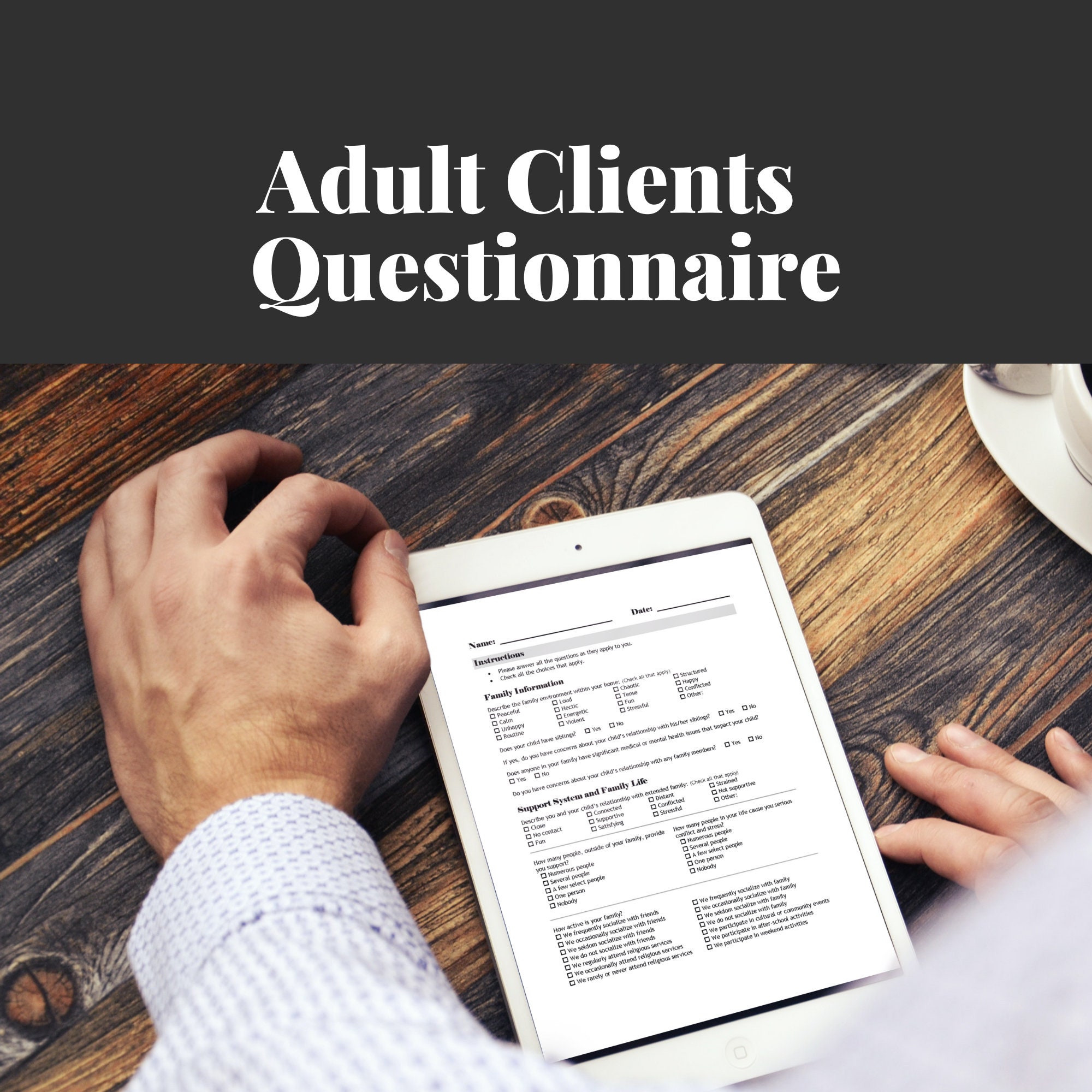 Client Assessment Form, Screening Questionnaire Worksheet | Mental ...
