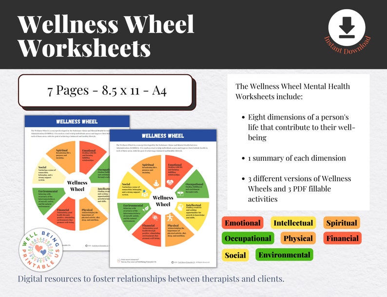 Wellness CBT Therapy Worksheets | Mental Health Digital Downloads | CBT ...